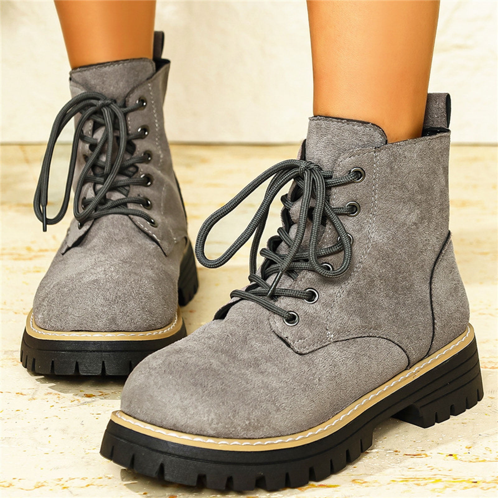 Fanghe Women's 2025 Border Round Head Suede Casual Short Boots ...