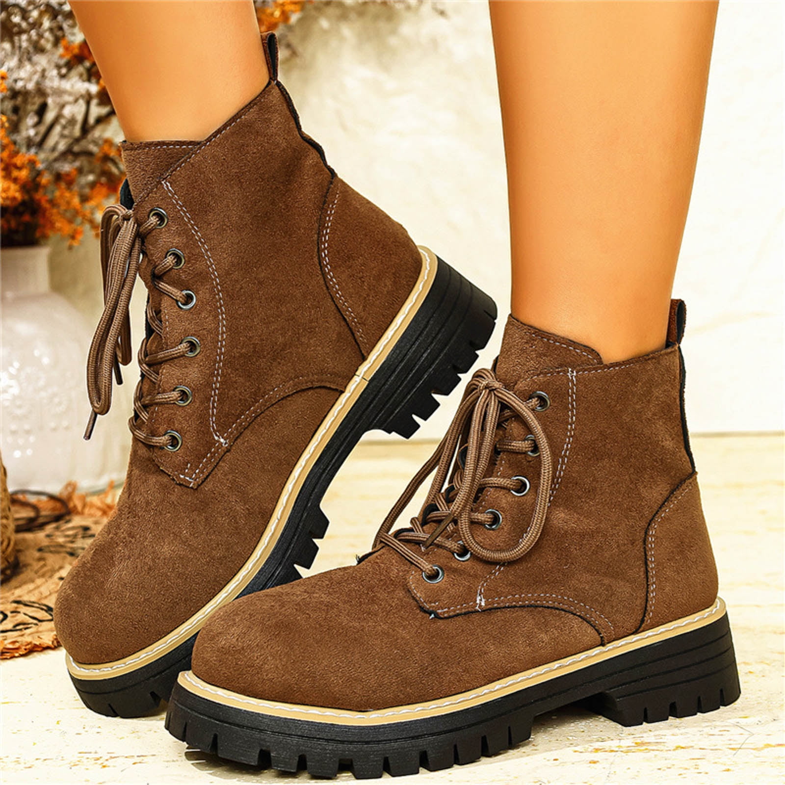 Fanghe Women's 2025 Border Round Head Suede Casual Short Boots ...