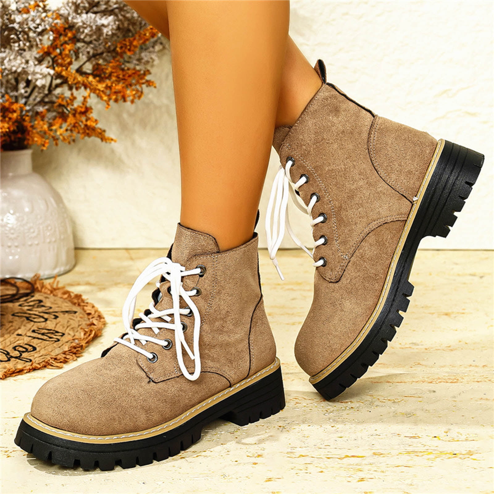Fanghe Women's 2025 Border Round Head Suede Casual Short Boots ...