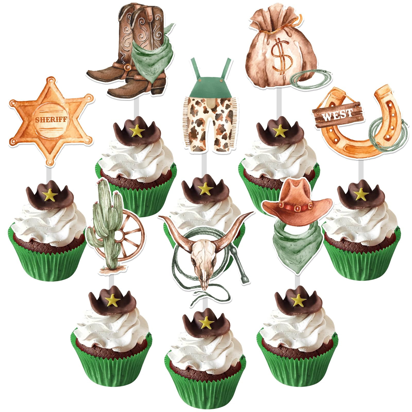 Fangleland 24 Pack Cowboy Cupcake Toppers Cake Decorations, Western ...