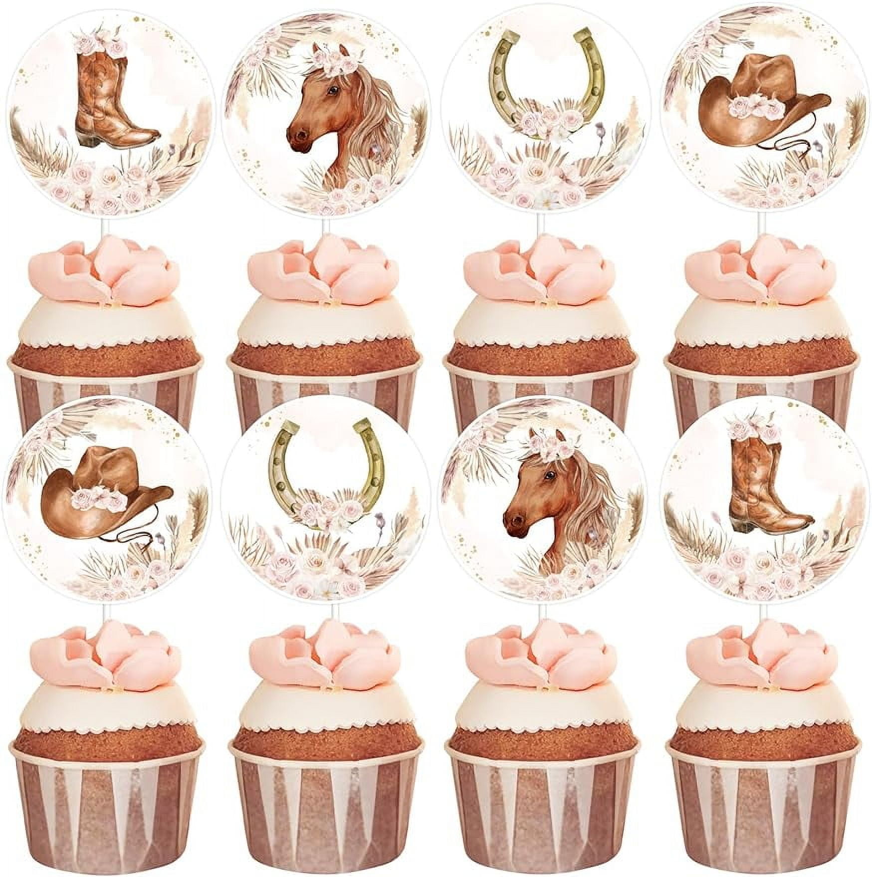 Fangleland 24 Pieces Boho Horse Cupcake Toppers for Girls Birthday ...