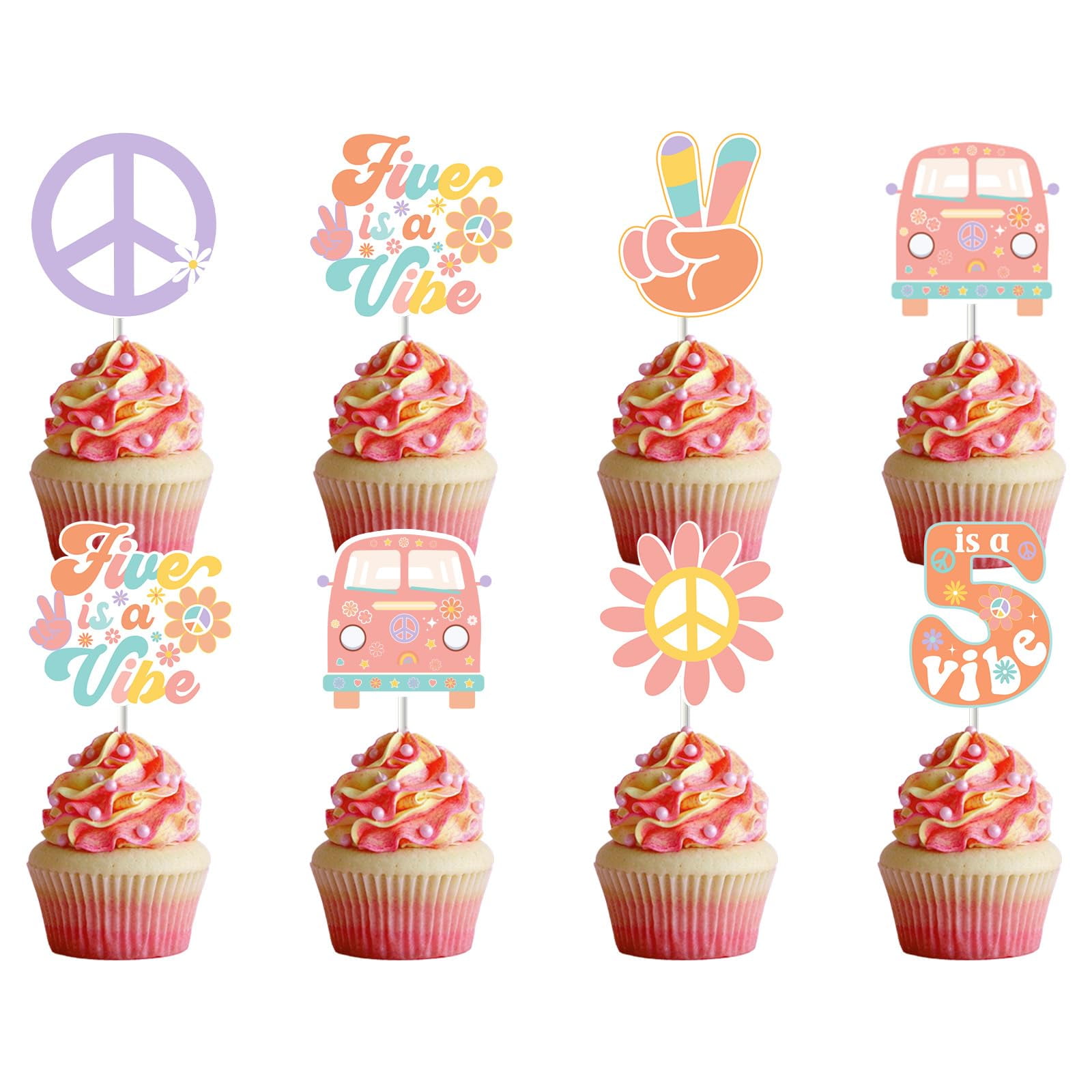 Fangleland 24 Pieces Five Is a RST1 Vibe Cupcake Toppers for Girl’s 5th ...