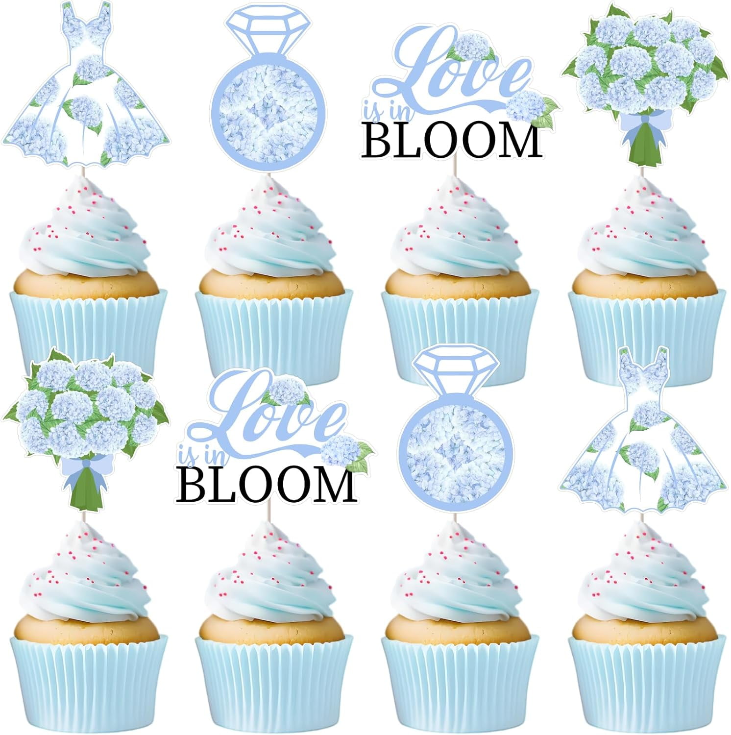 Fangleland 24Pcs Hydrangea Bridal Shower Cupcake Toppers Decorations ...