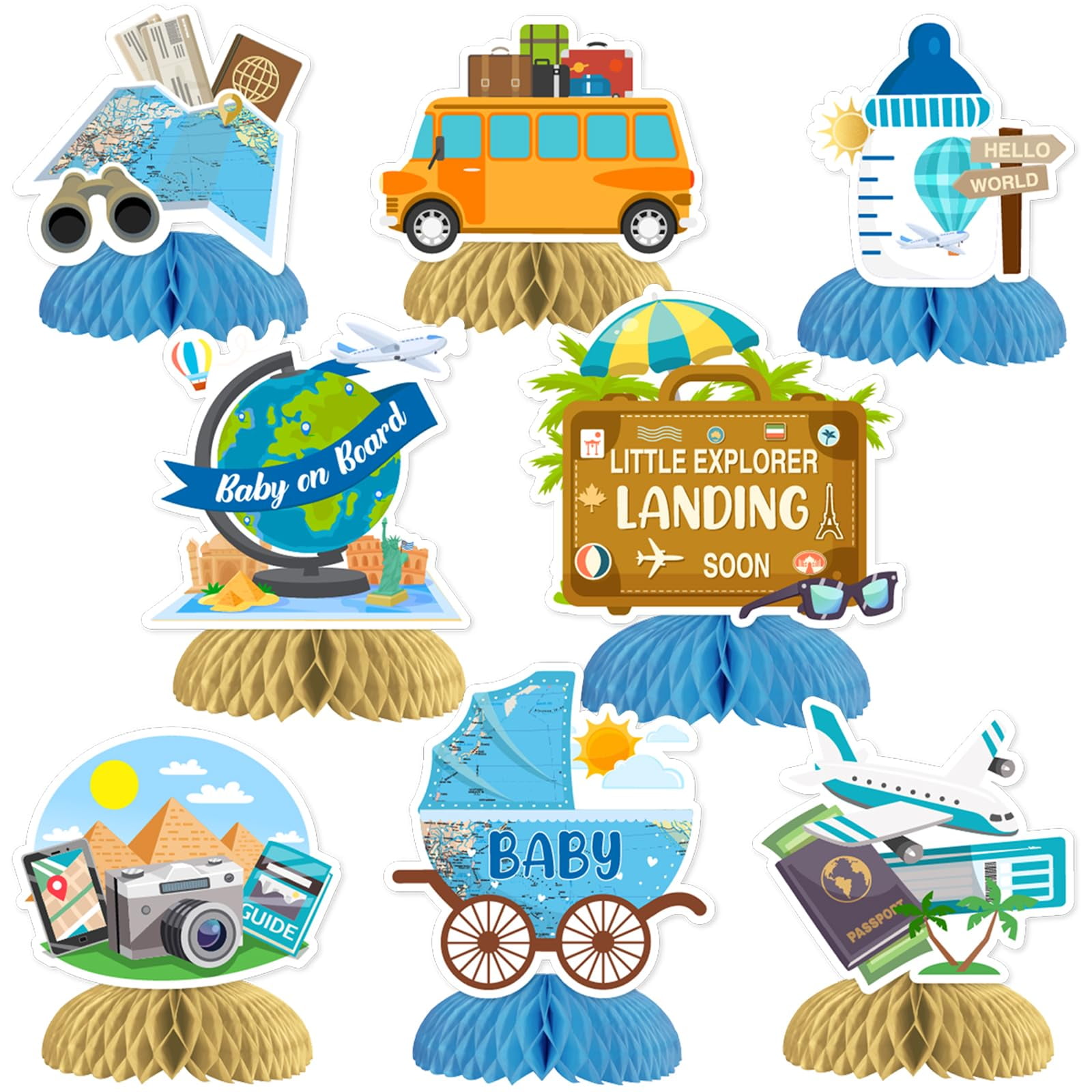 Fangleland 8pcs Travel Themed Honeycomb Centerpieces for Boys Baby ...