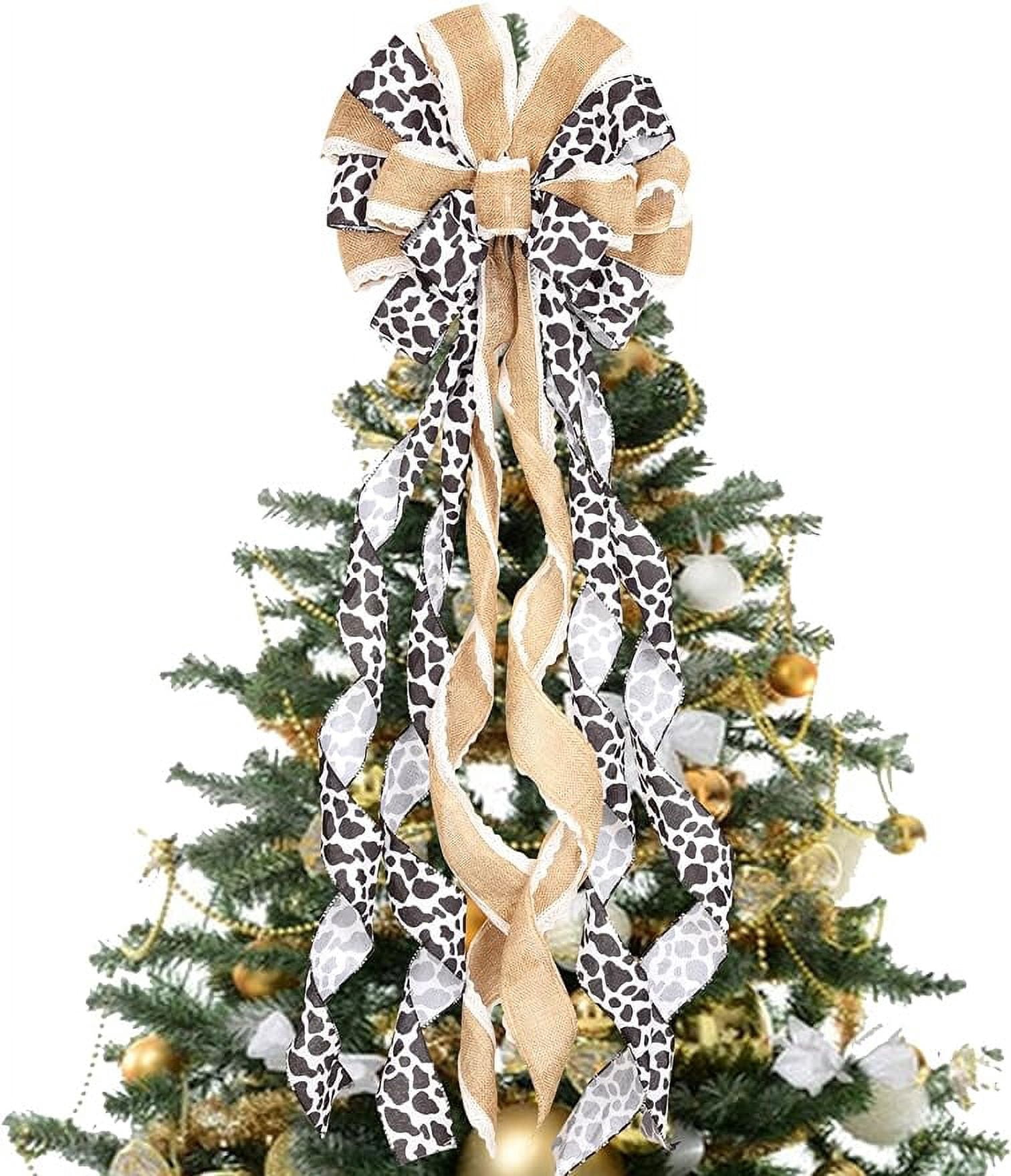 Fangleland Cow Print Christmas Tree Topper Bow, Rustic Cow Farmhouse Ox ...