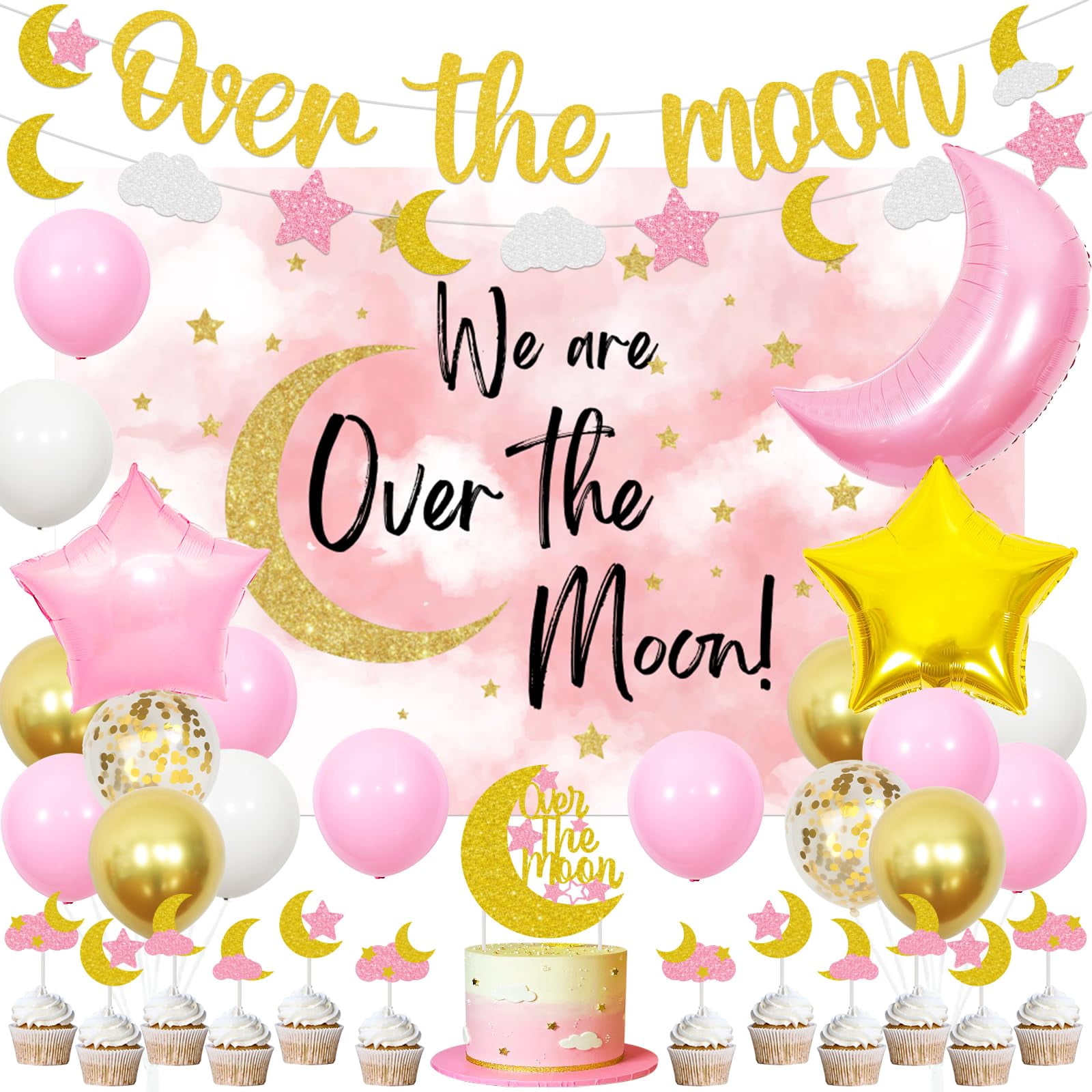 Fangleland We Are FEV6 Over The Moon Baby Shower Decorations for Girls ...