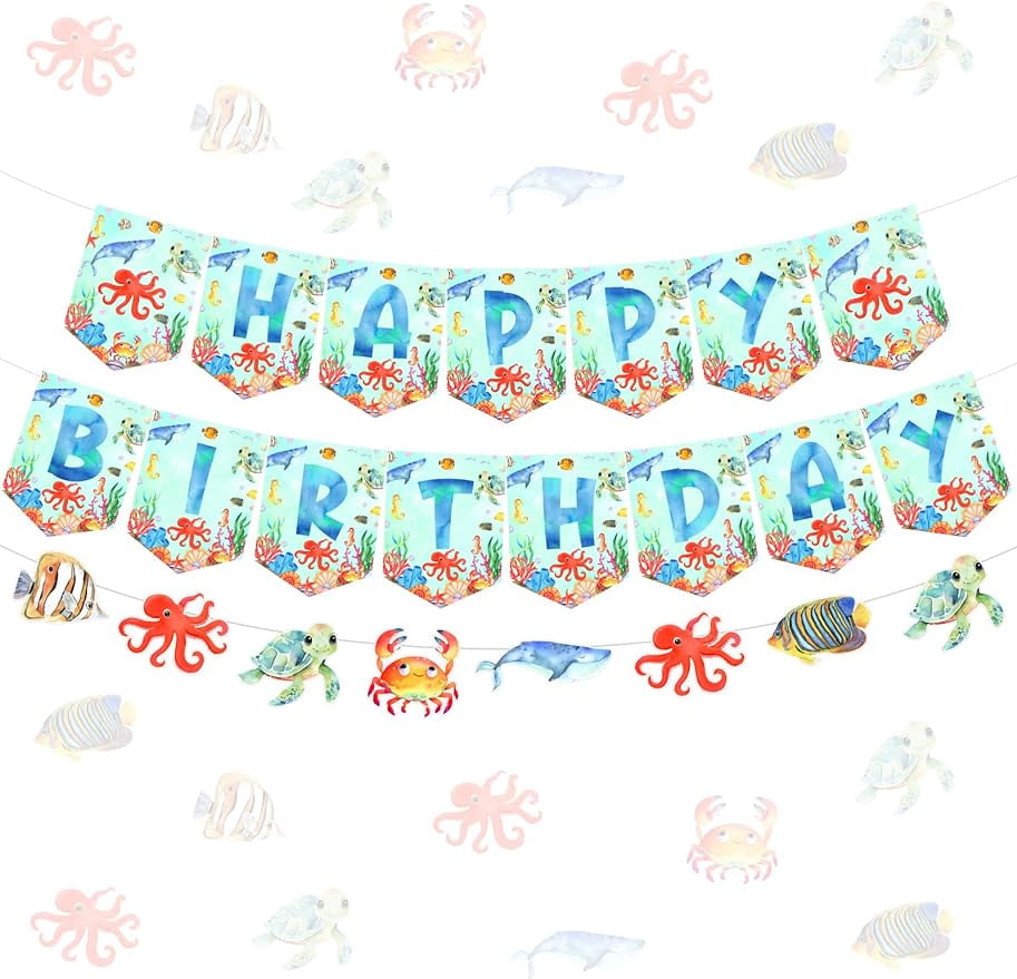 Fangleland Under The Sea Birthday Banner Decorations, Ocean Theme Happy ...