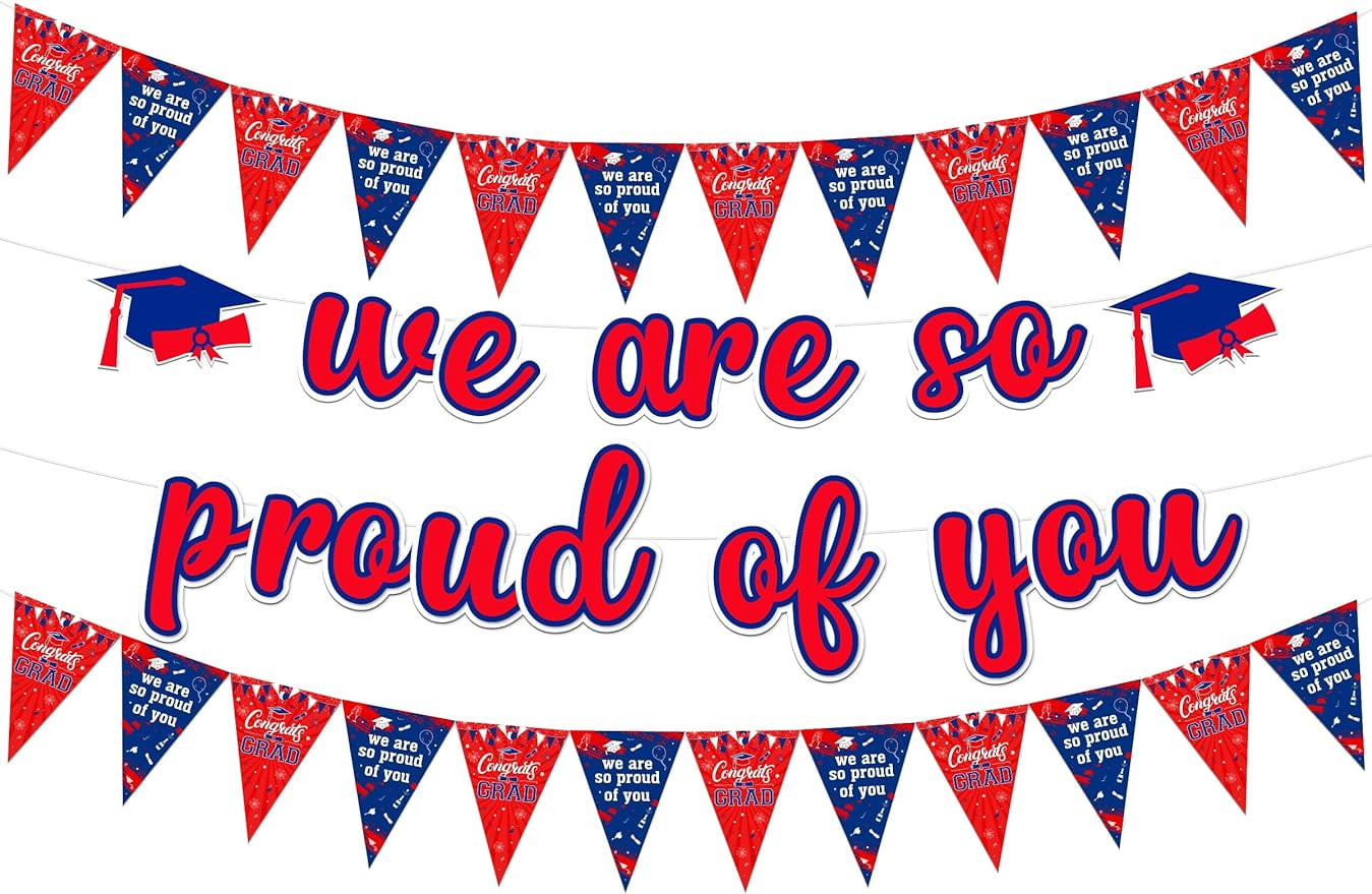Fangleland We are So Proud of You Banner, Red Blue Graduation Pennant ...