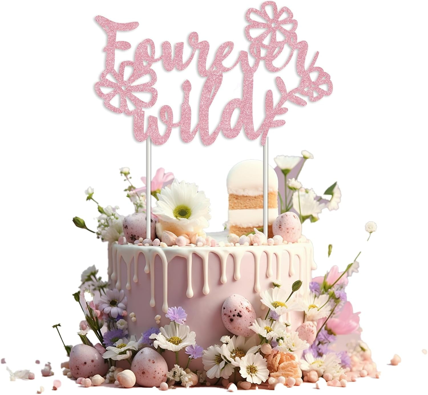 Fangleland Wildflower Fourever Wild Cake Topper for Girls 4th Birthday ...