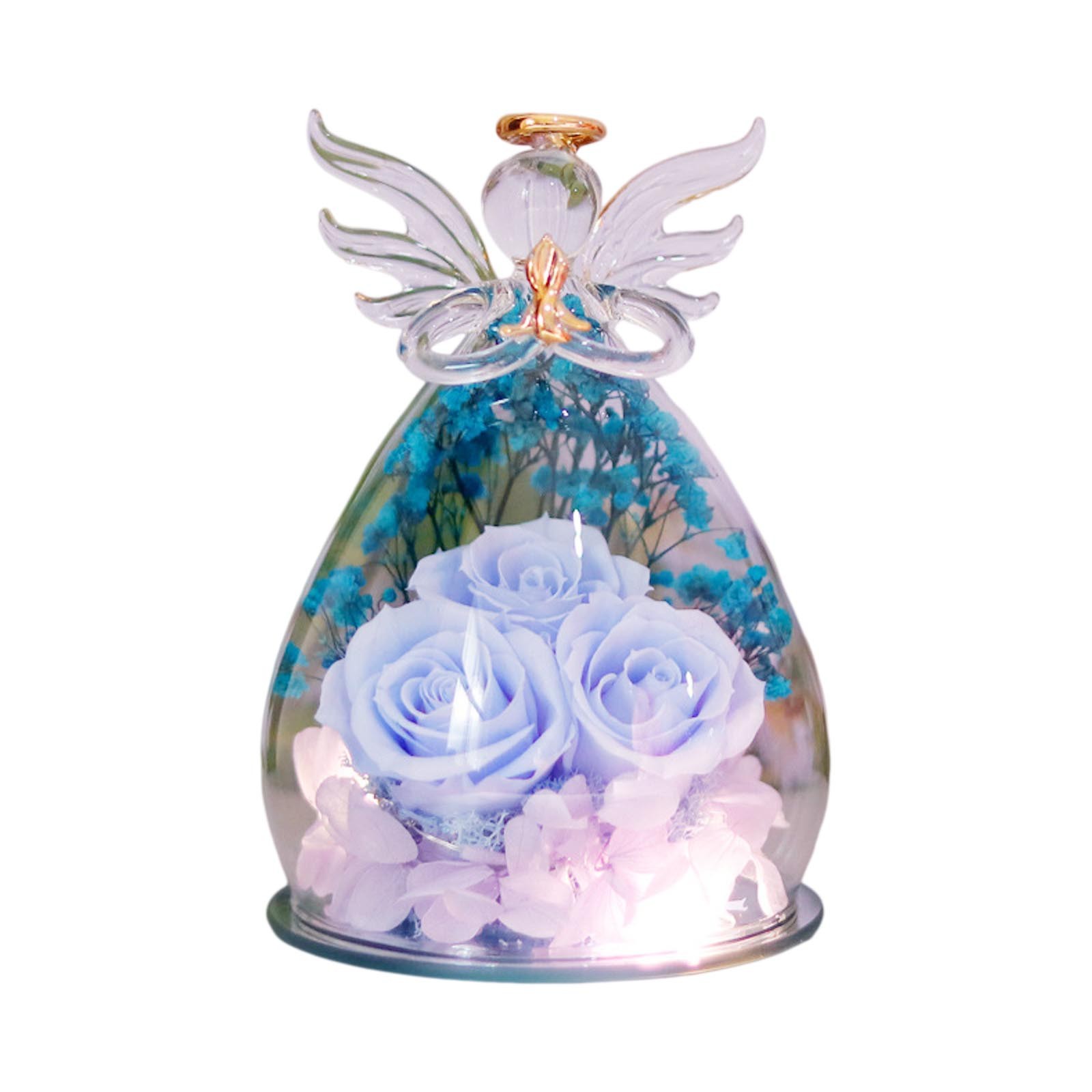 Fanglonggg Preserved Flower Rose Gifts in Glass Angel Figurines ...