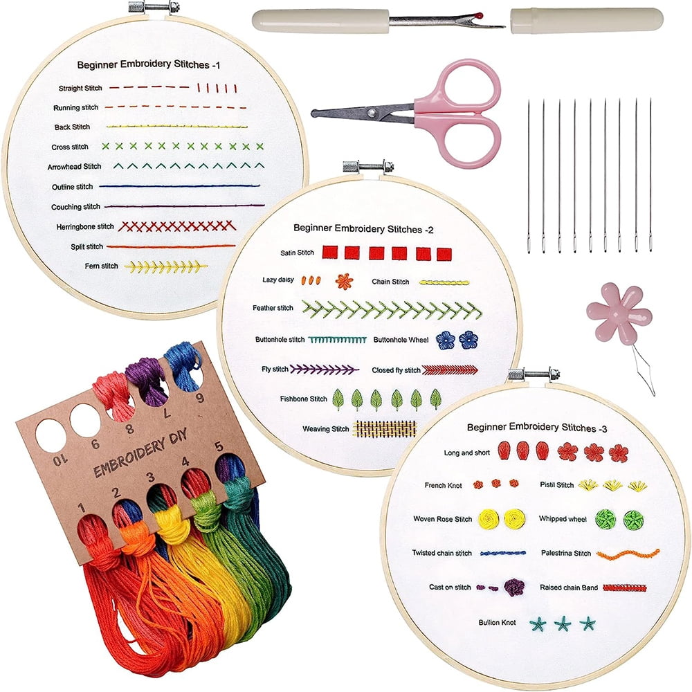 Fangsheng Embroidery Kit for Beginners 4 Sets, Embroidery Stitch ...