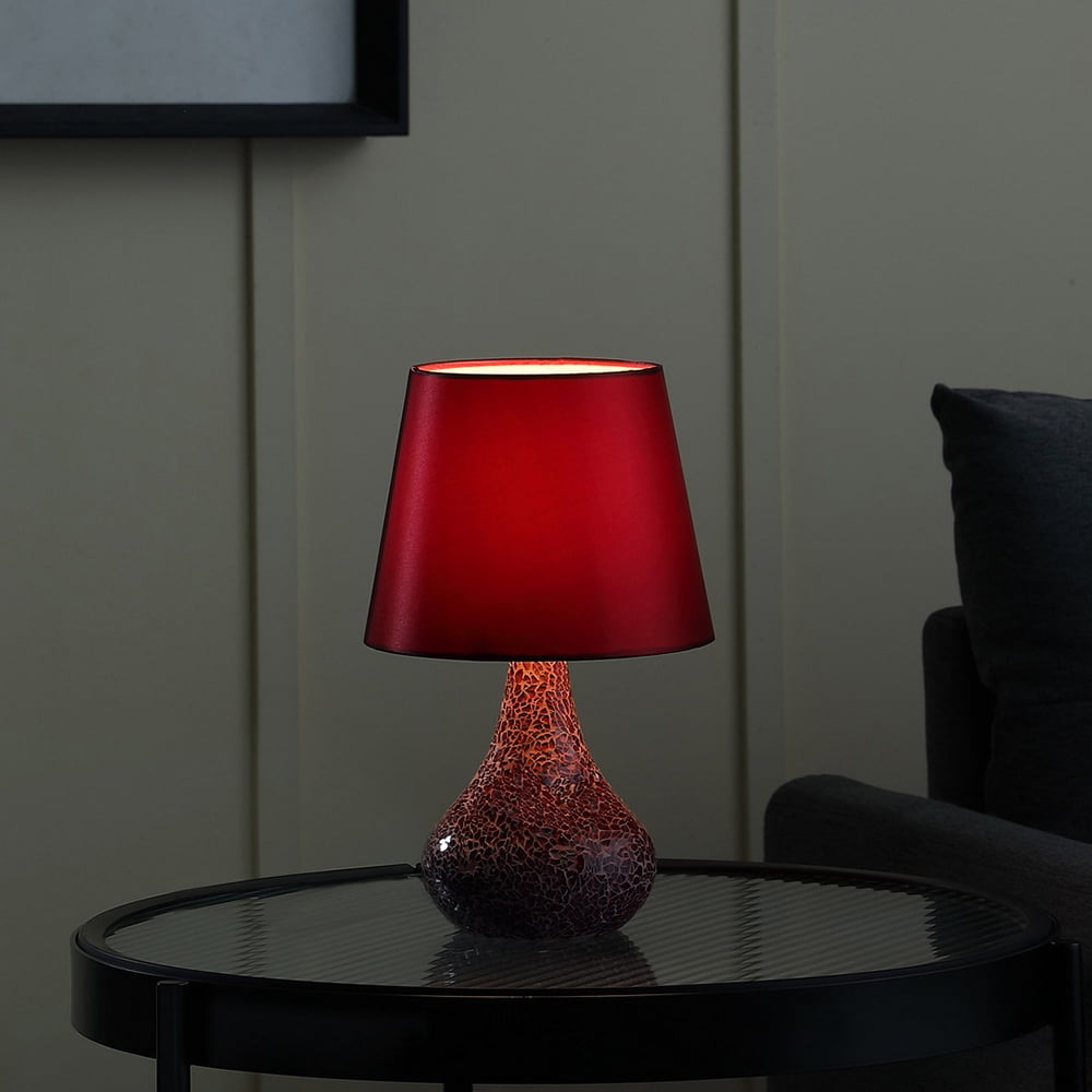 fangsheng 11" Red Mosaic Glass Table Lamp, Burgundy Semi-Drum Shade ...