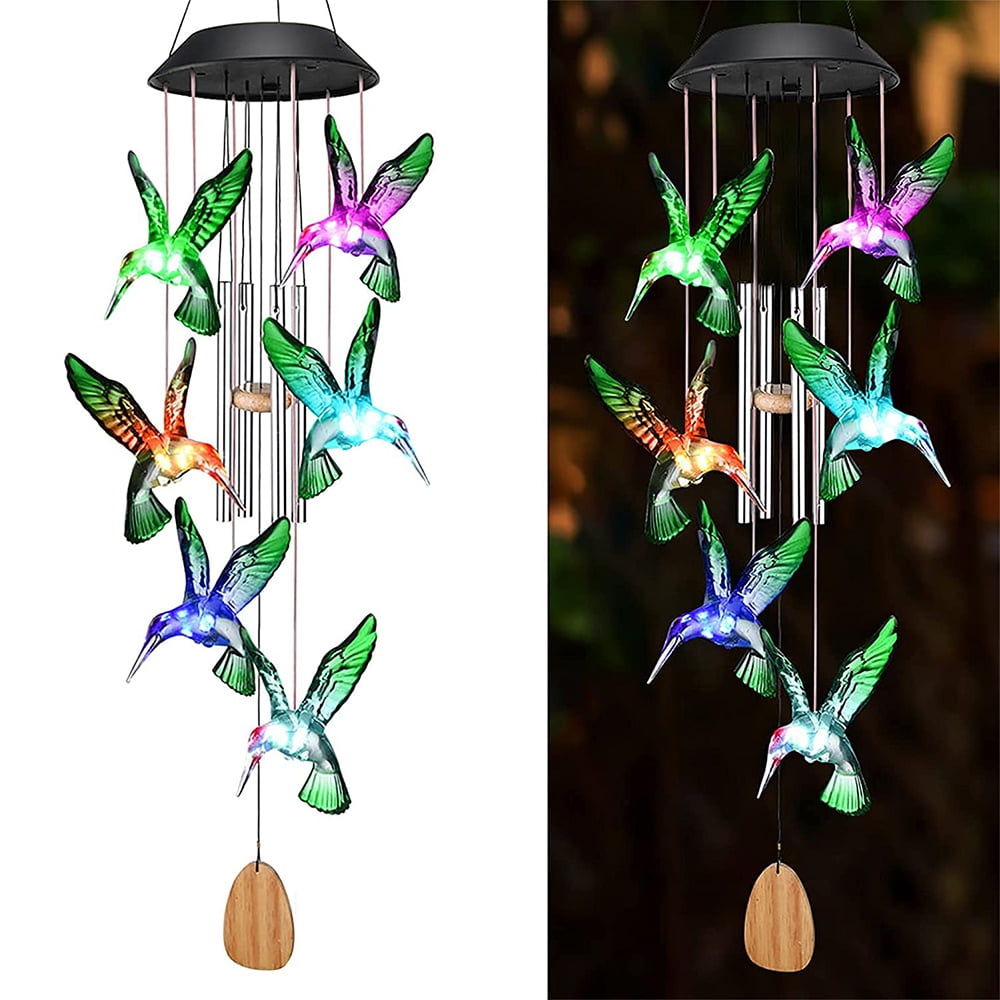 Fangsheng Wind Chimes, Hummingbird Solar Wind Chimes for Outside, Green ...