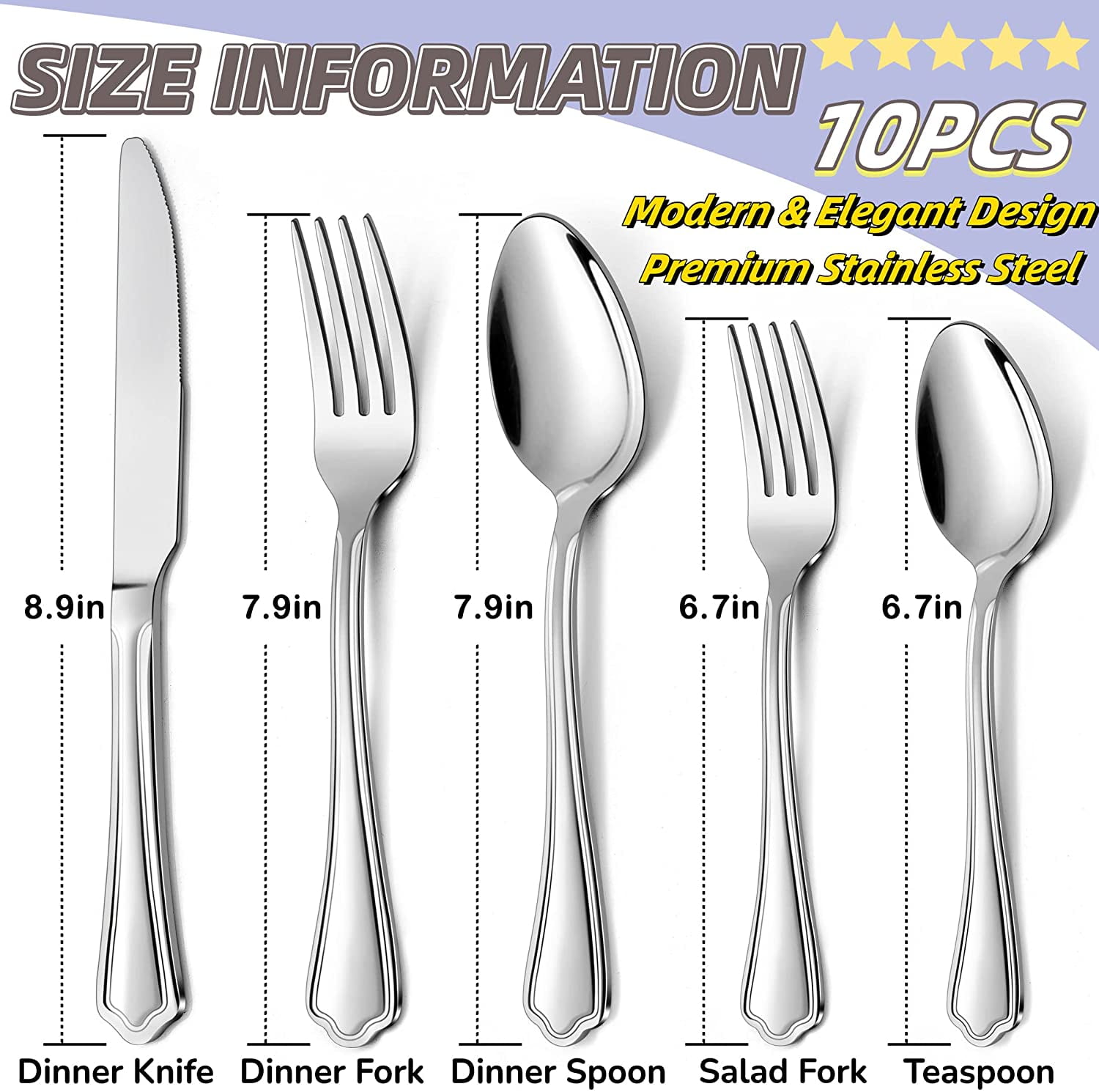 Fanhua-10-Piece Silverware Set with Scalloped Edge, Stainless Steel ...