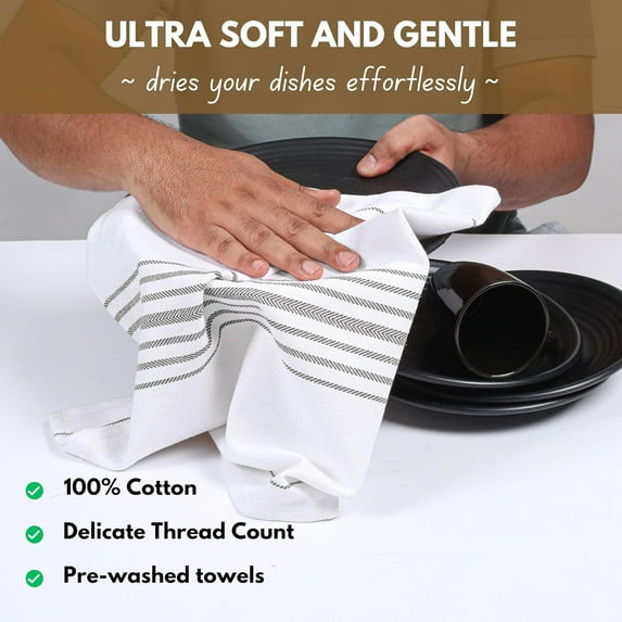 Fanhua-100% Cotton Grey Kitchen Towels 4 Pack 16x26 inches - Herringbone Weave Scandia Stripe ...