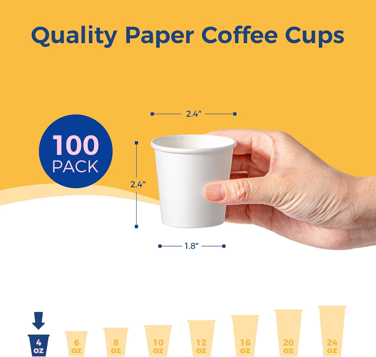 Fanhua-[100 Pack 4 oz Disposable White Paper Cups - On the Go Hot and Cold Beverage All-Purpose ...