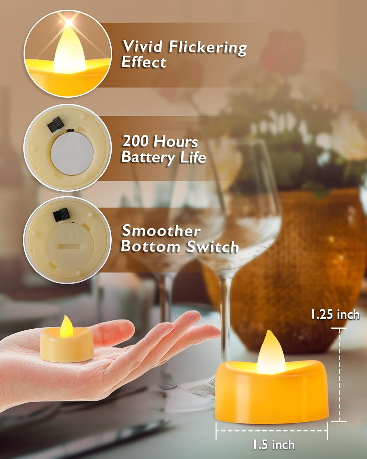 Fanhua-100 Pack LED Tea Lights Battery Operated, 200+Hour Flickering ...
