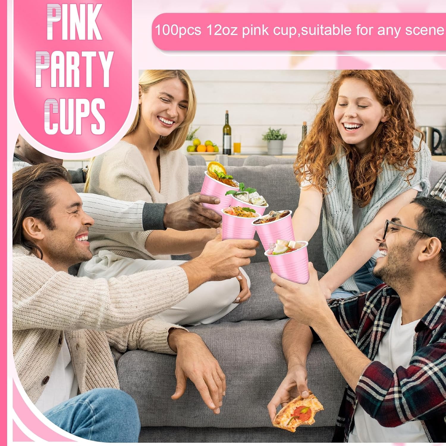 Fanhua-100 Pack Pink Plastic Cups 12 oz, Disposable Cups for Party ...