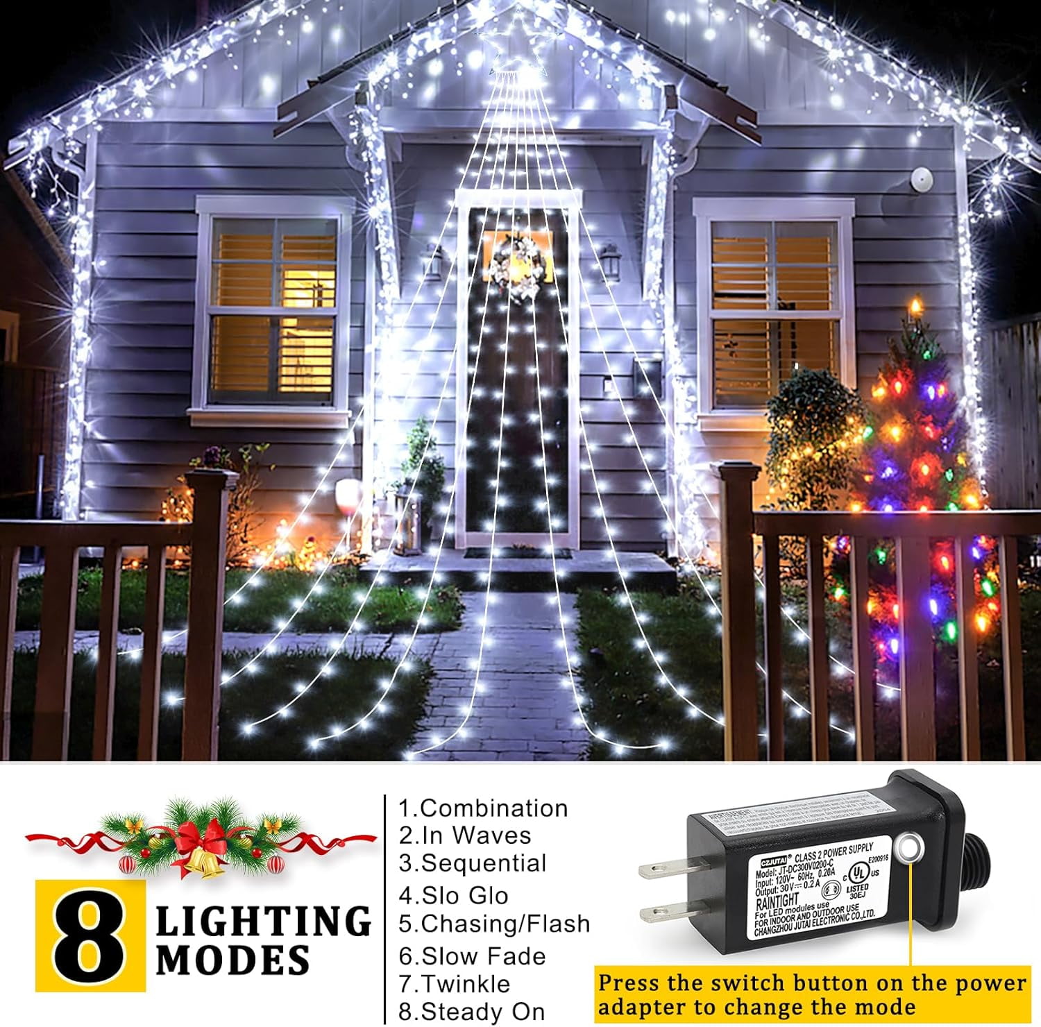 Fanhua-12FT 344 LED Christmas Tree Lights, Plug in Waterfall String ...