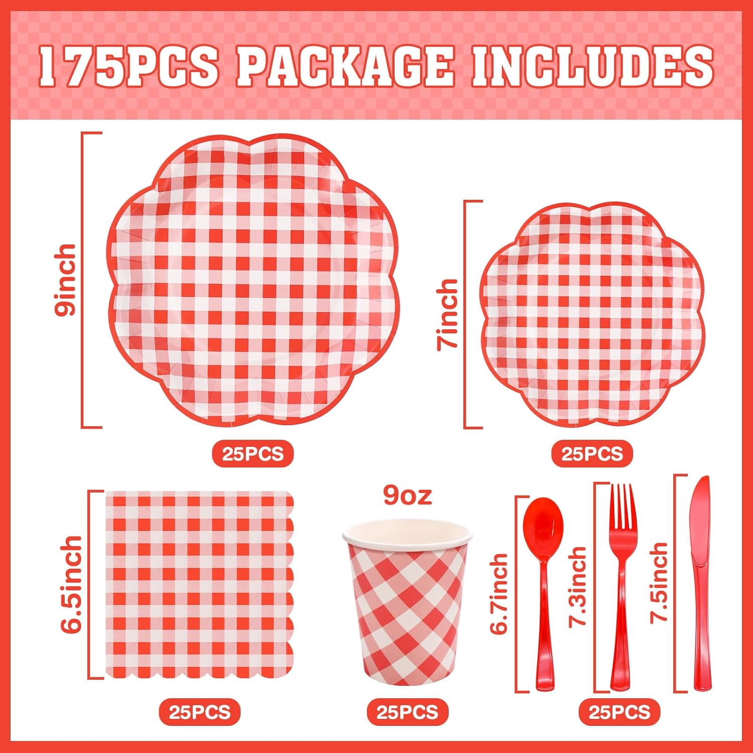 Fanhua-175 Pcs Red Gingham Plates and Napkins Party Supplies - Red and ...