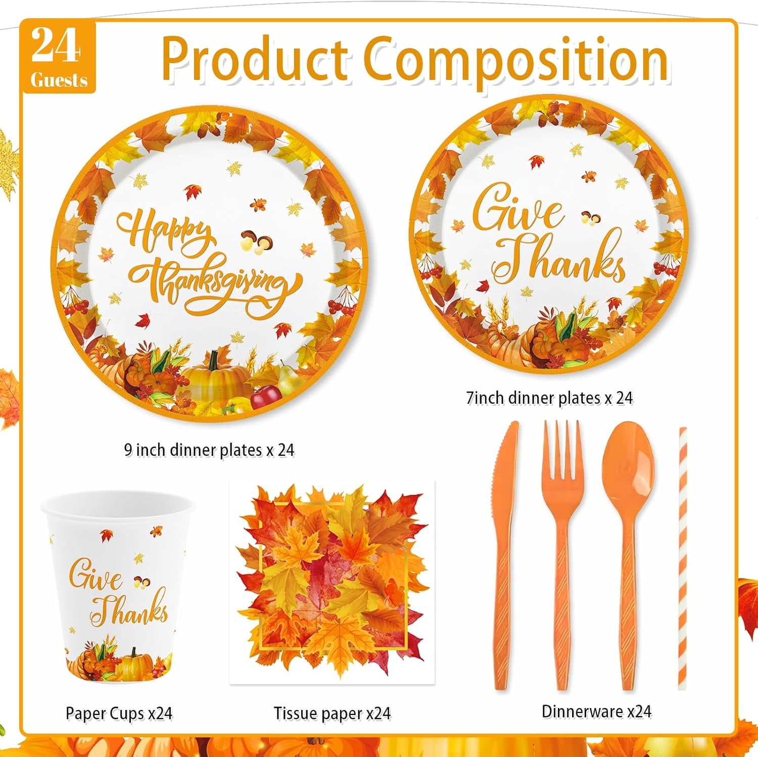 Fanhua-192Pcs Happy Thanksgiving Party Supplies, Give Thanks Dinnerware ...