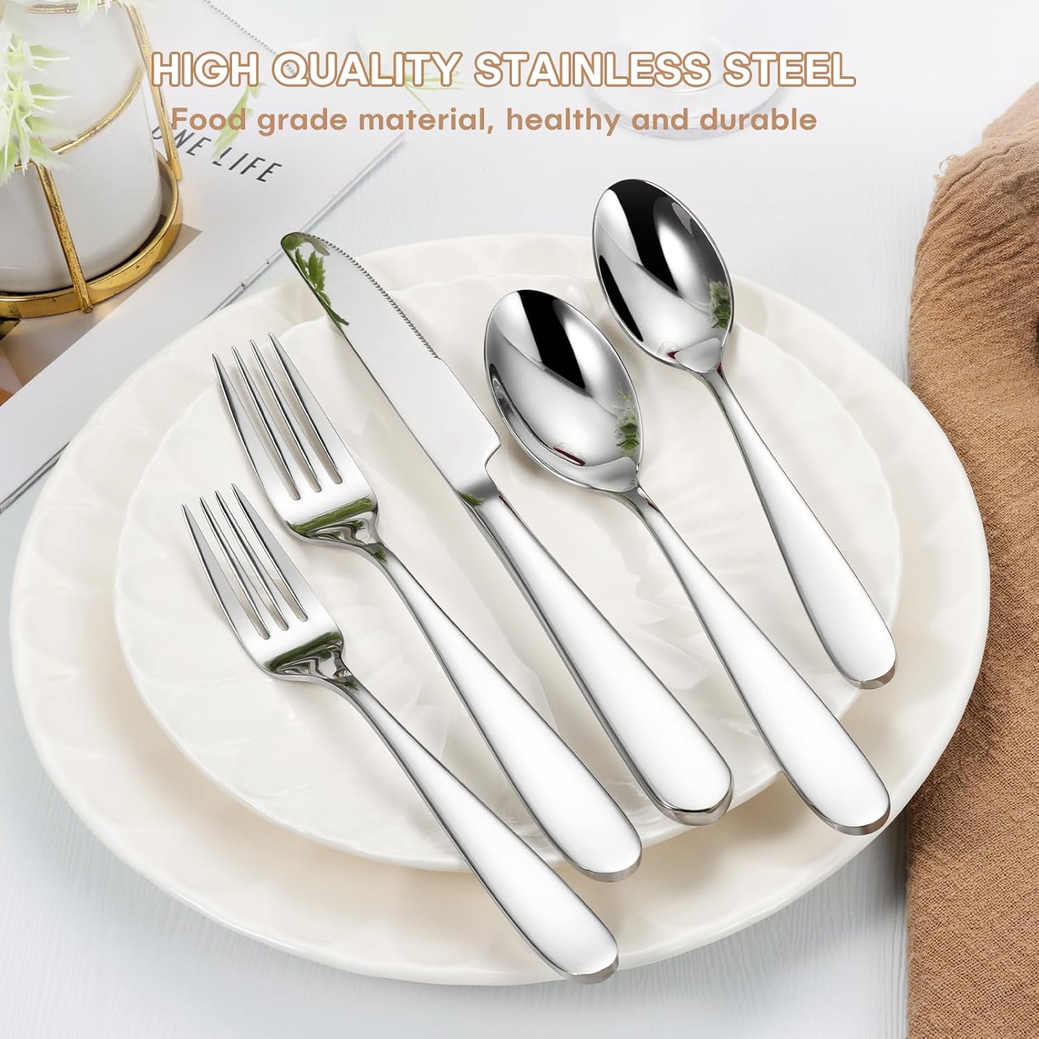 Fanhua-20 Piece Silverware Set, Stainless Steel Classic Cutlery Set for ...