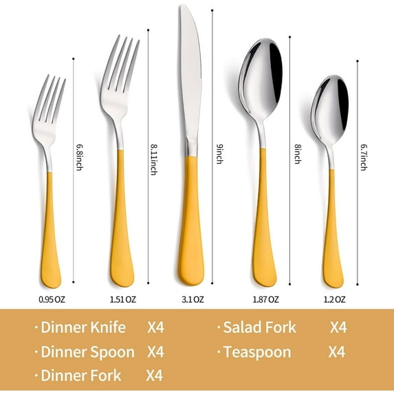Fanhua-20-Piece Yellow Silverware Set 18/0 Stainless Steel Silverware ...