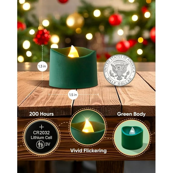 Fanhua-24 Pack Green Battery Operated Tea Lights, 200+Hour Electric ...