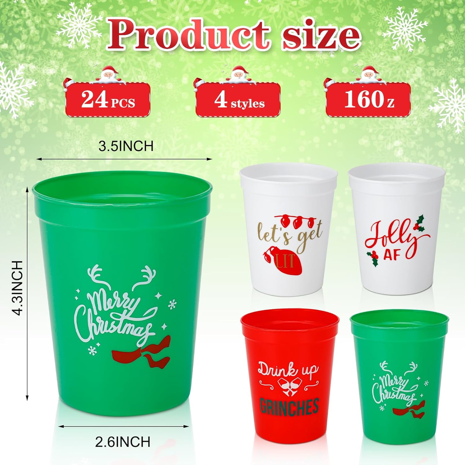 Fanhua-24 Pcs Christmas Plastic Party Cups 16oz Stadium Cups and 24 Pcs ...