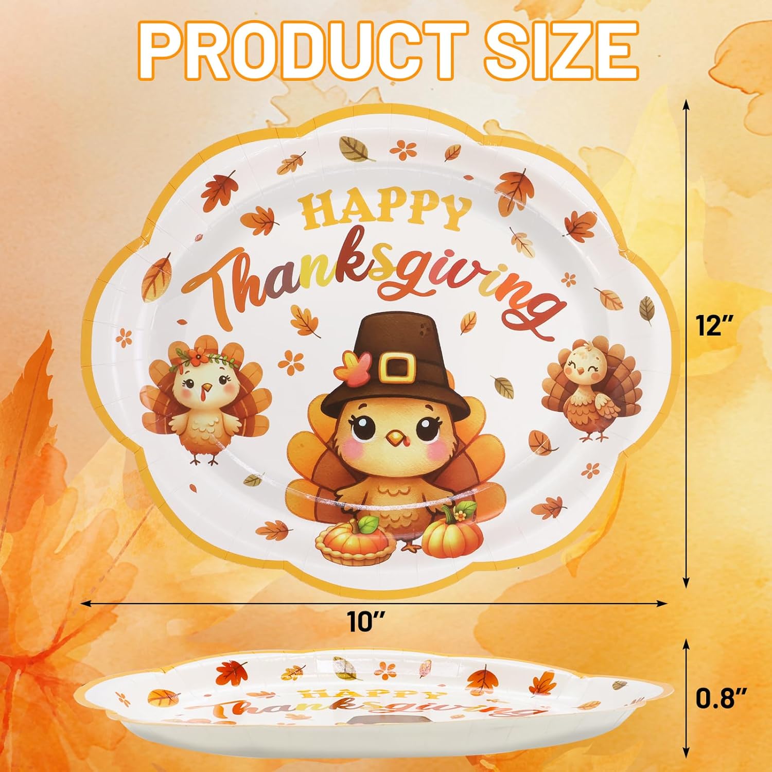 Fanhua-24 Pcs Thanksgiving Plates Oval Paper Turkey Plates Disposable ...