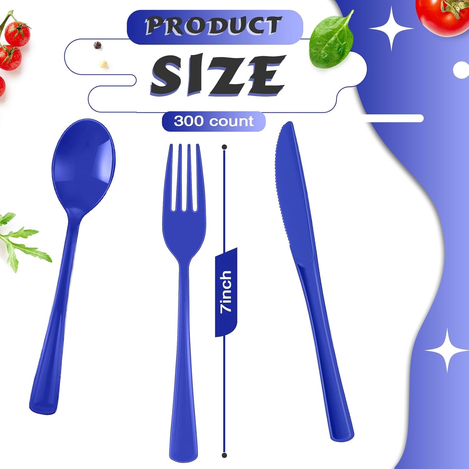 Fanhua-300 Pcs Plastic Silverware Heavy Duty Cutlery Set Plastic ...