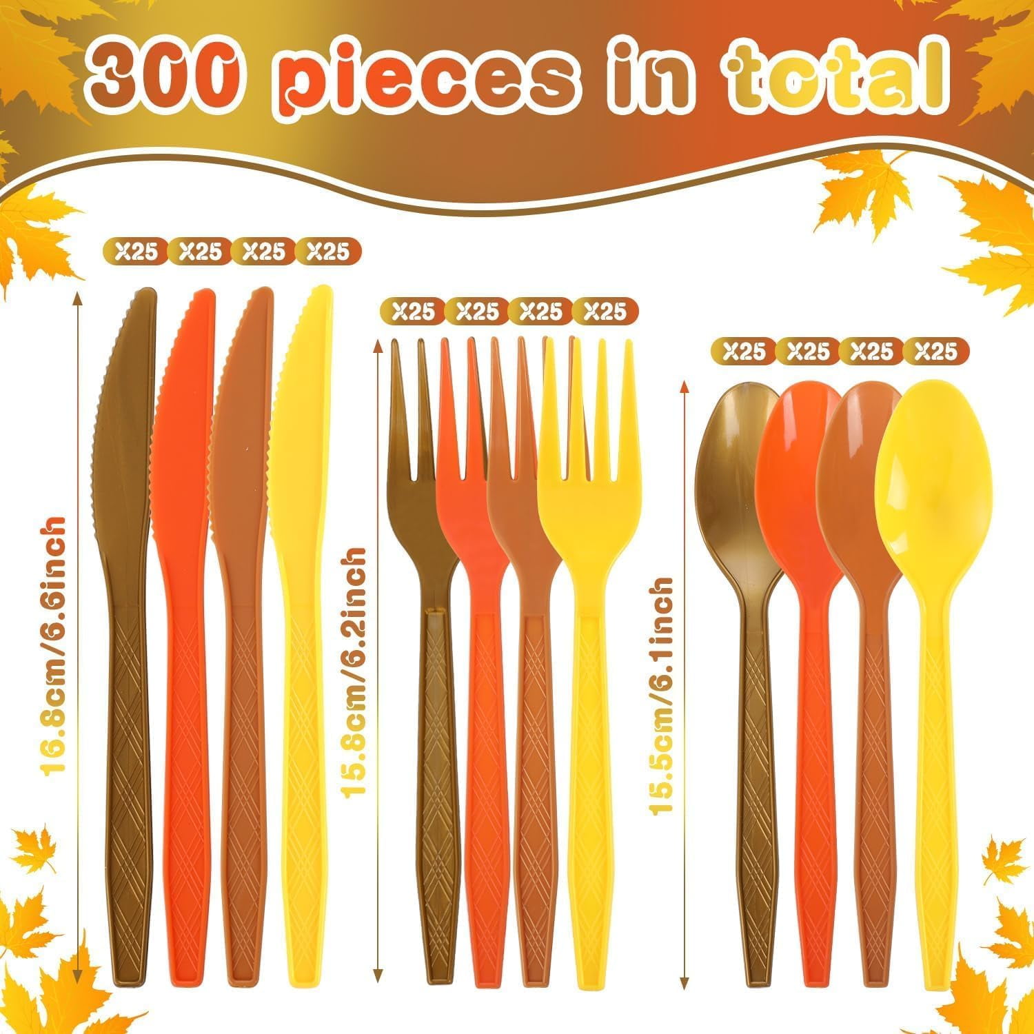 Fanhua-300Pcs Red Orange Yellow Brown Plastic Silverware Heavy Duty ...