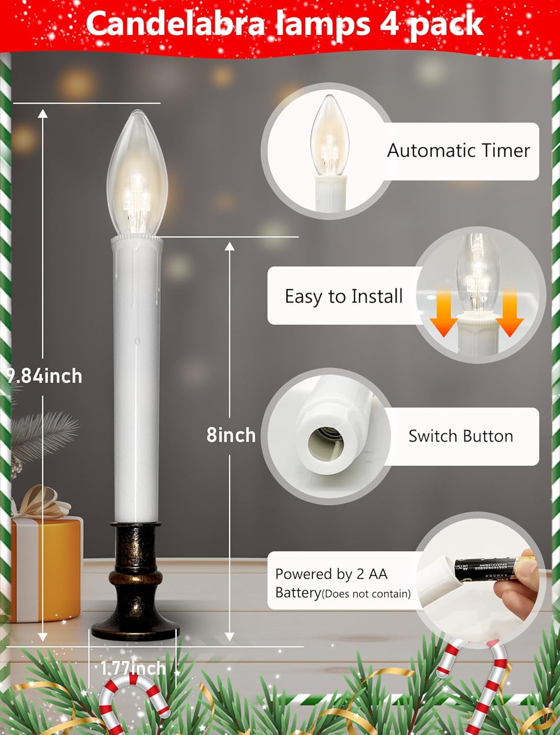 Fanhua-4 Pack Christmas Battery Operated LED Window Candles with Timer ...