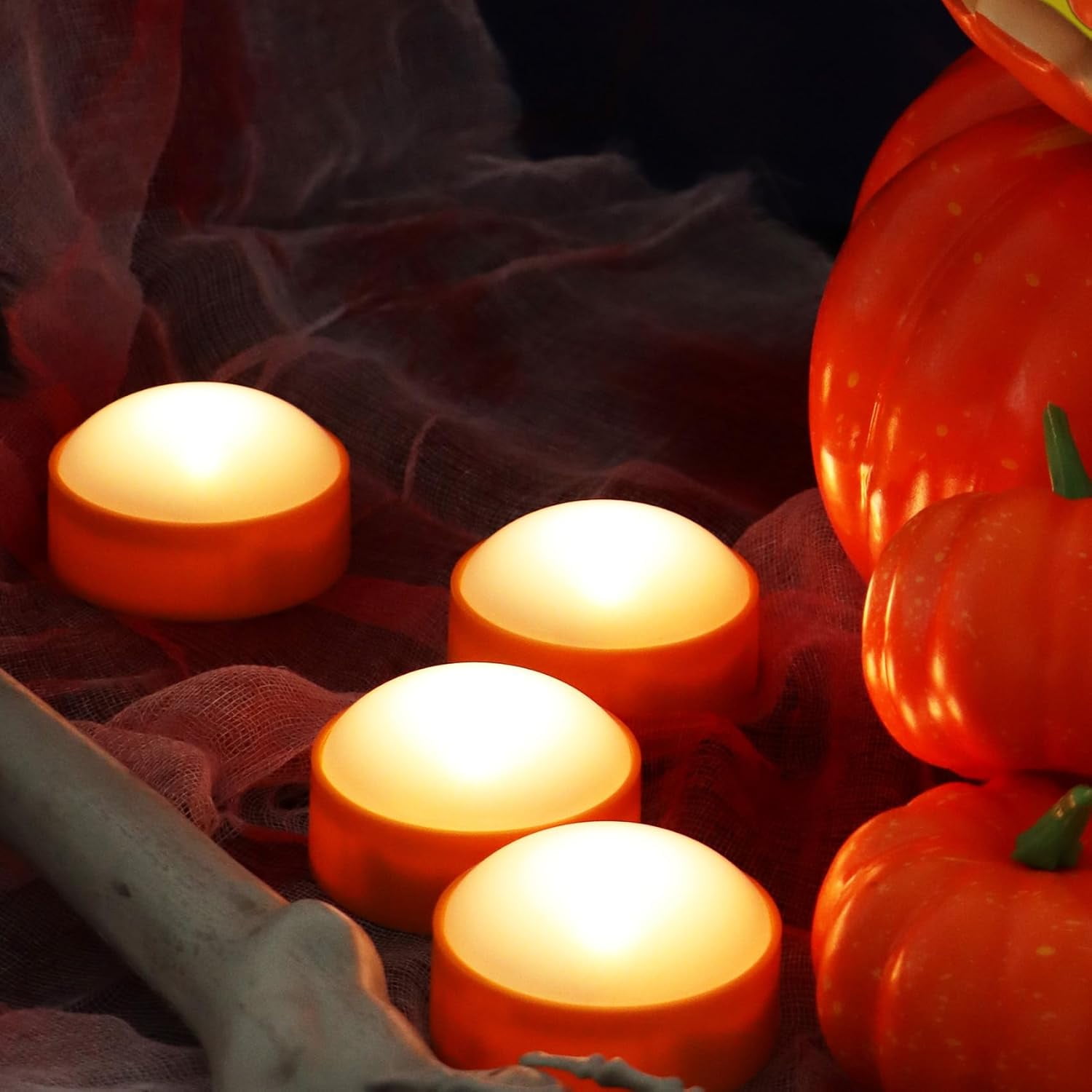 Fanhua-4 Pack Halloween Pumpkin Lights with Remote/Timer Led Battery ...