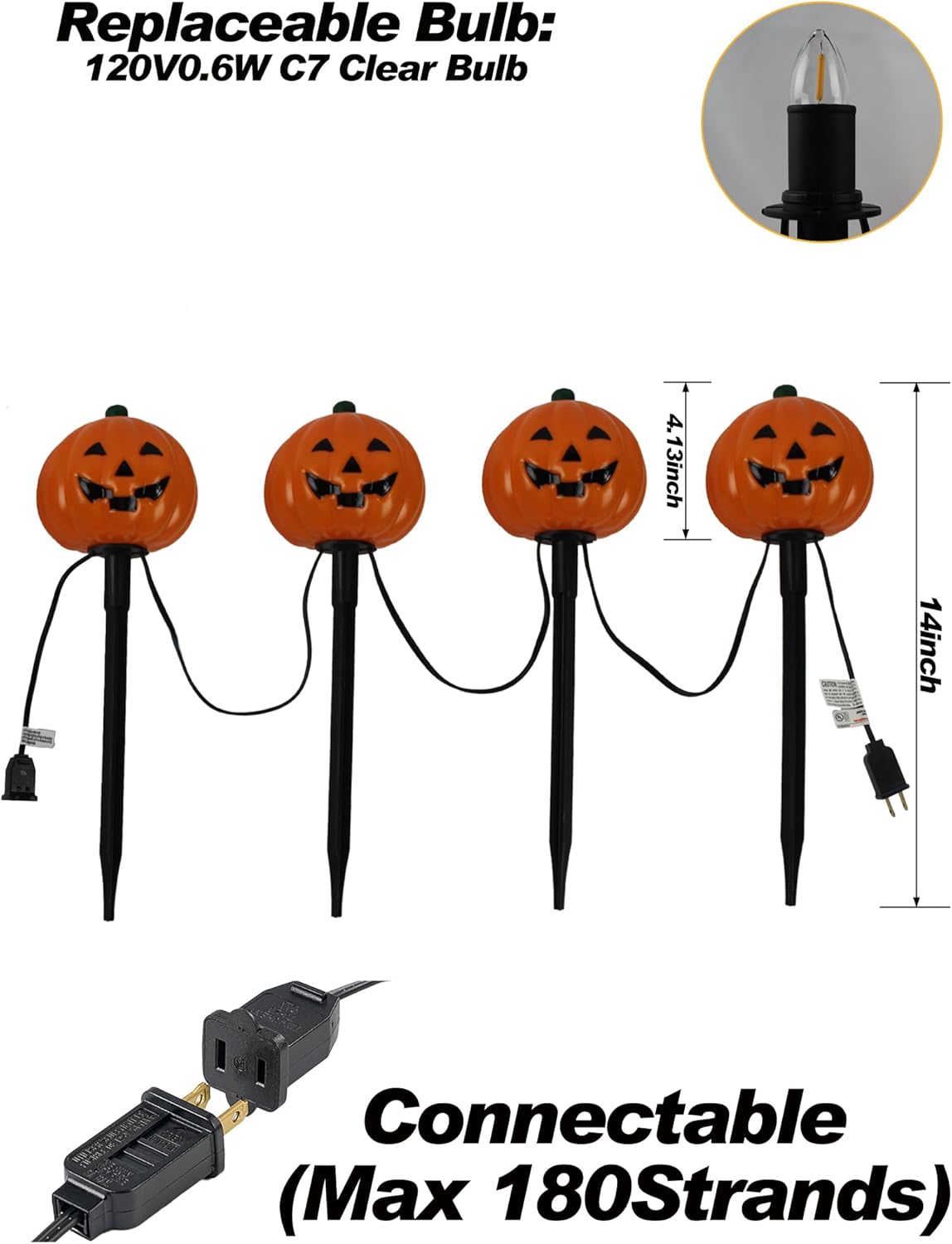 Fanhua-4 Pack Halloween Pumpkin Pathway Marker Lights with C7 Clear ...