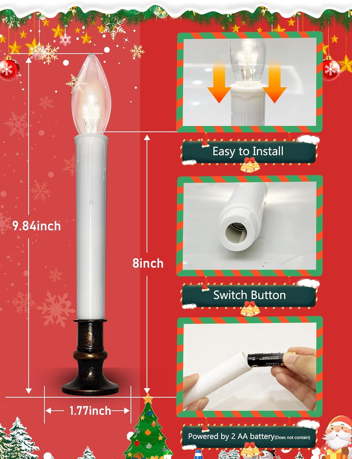 Fanhua-4 Pack LED Battery Operated Window Candles with Timer, Christmas Window Candles with ...