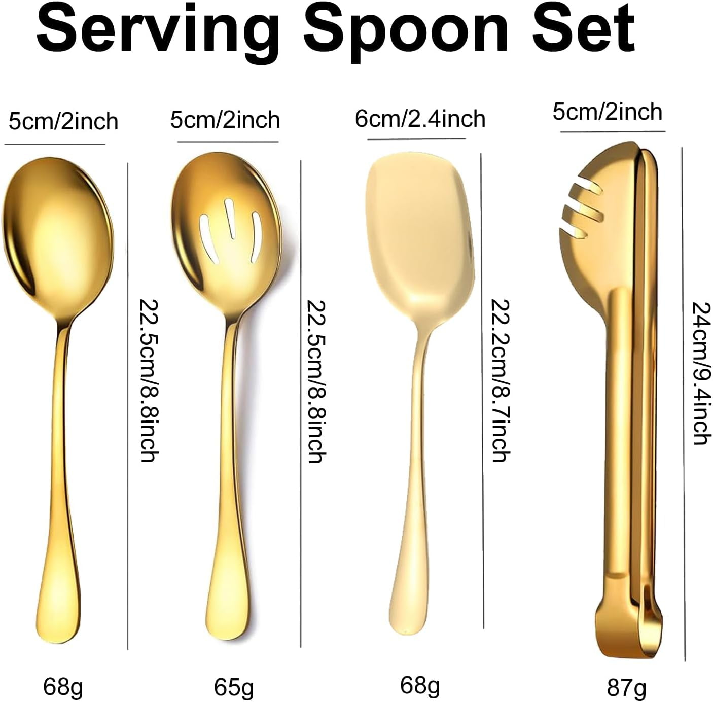 Fanhua-4 Pcs Large Serving Spoon Set, Gold Stainless Steel Kitchen ...