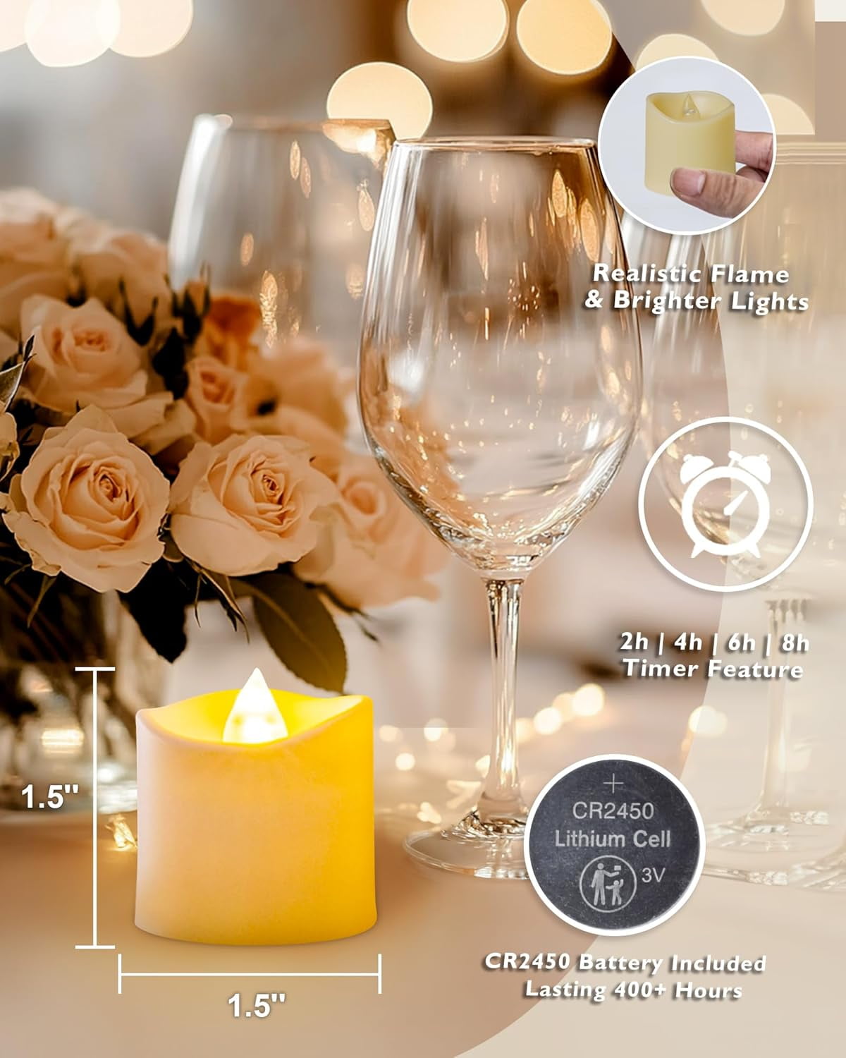 Fanhua-400+ Hour Remote Control Flameless Votive Candles, Flickering ...