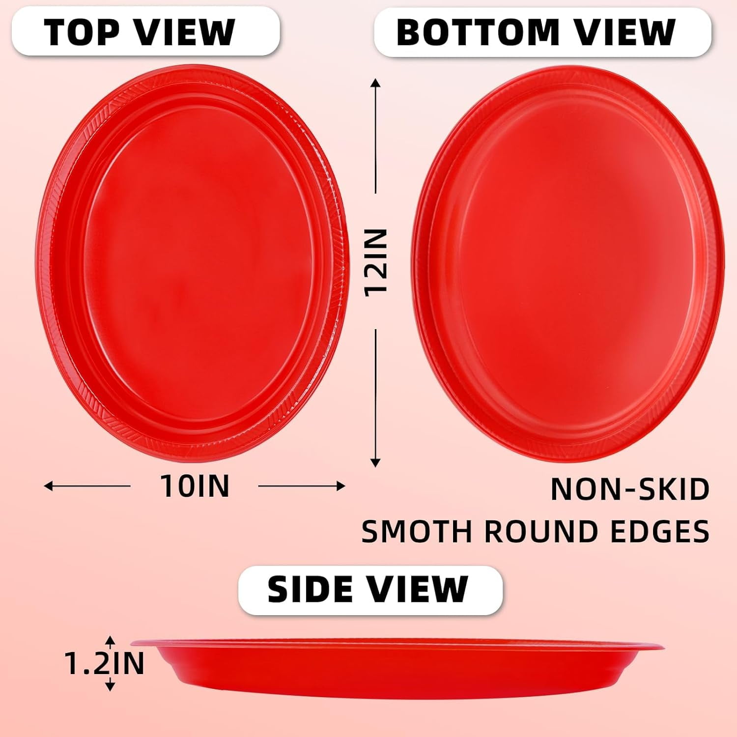 Fanhua-50 Count Red Plates Disposable Heavy Duty 10" x 12" Oval Red ...