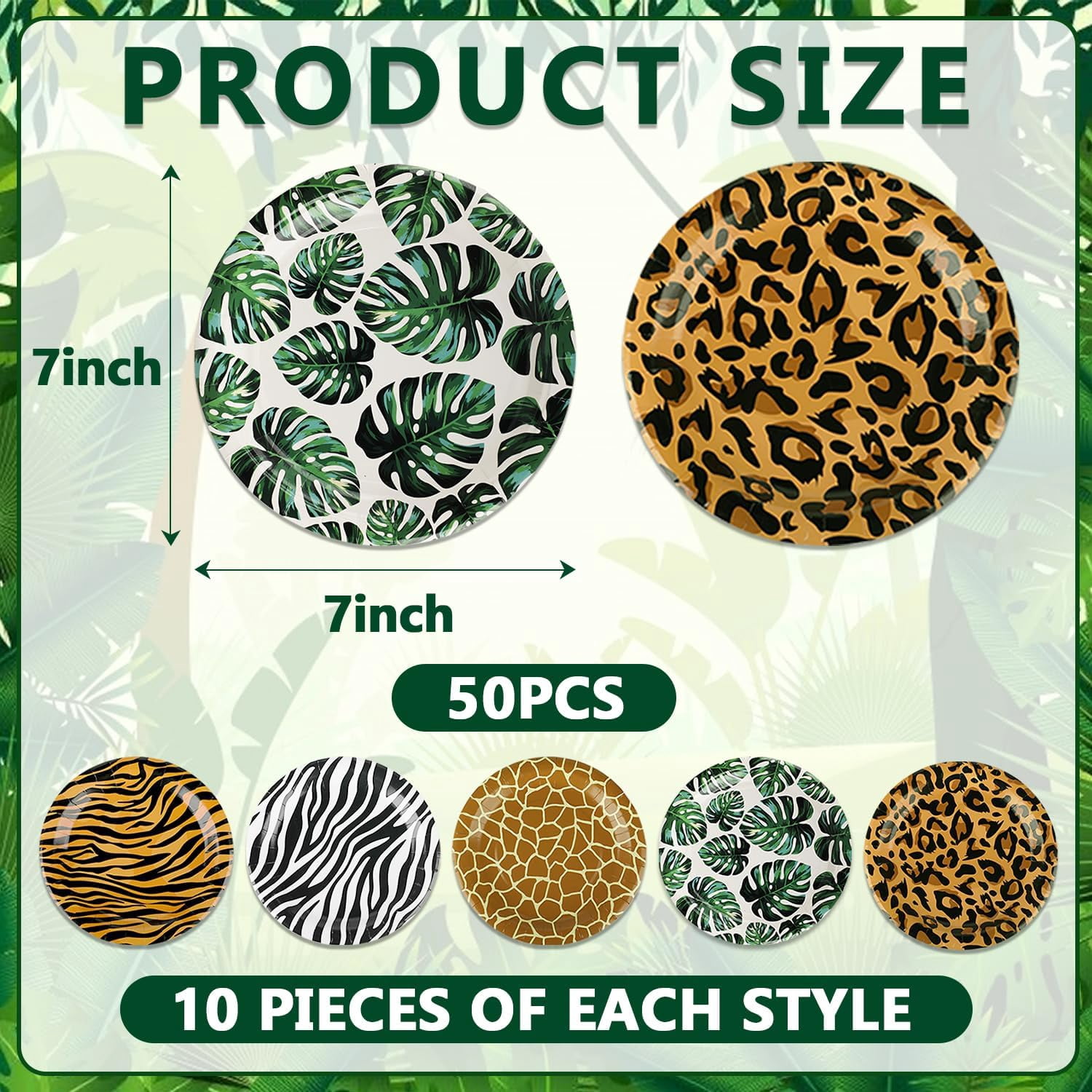 Fanhua-50 PCS Jungle Safari Party Tableware Supplies, Disposable Animal ...