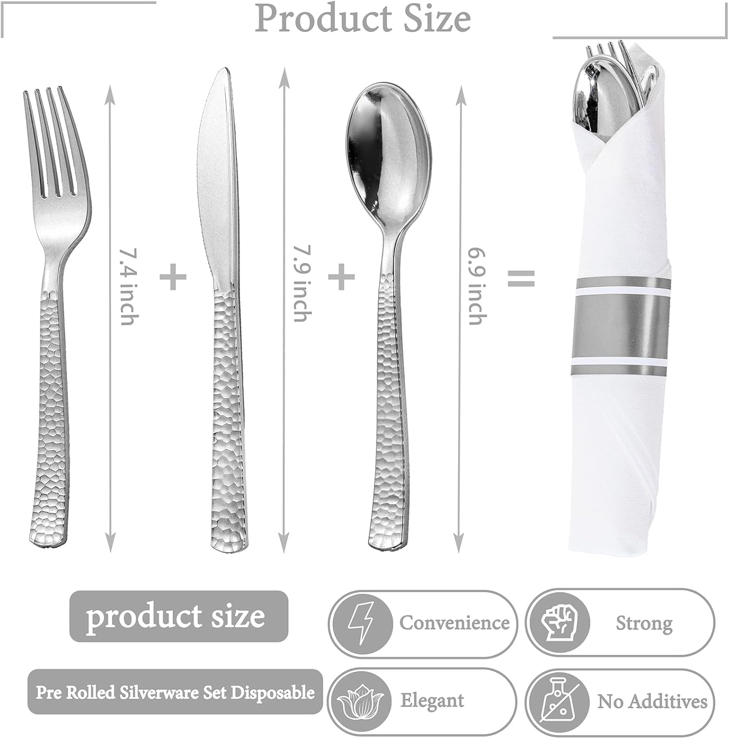 Fanhua-50 Pack Silver Plastic Silverware with Pre Rolled Napkins ...