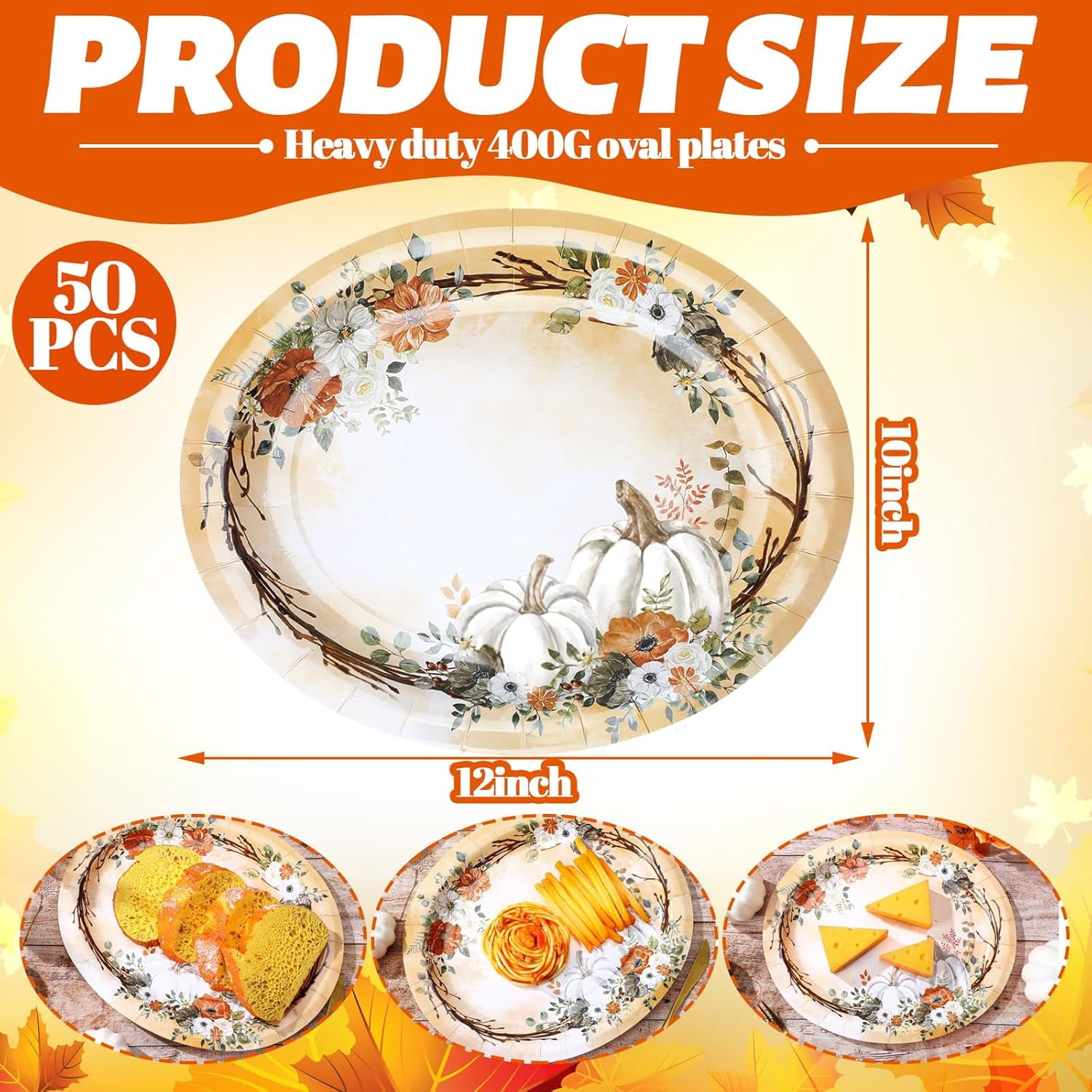 Fanhua-50 Pcs Thanksgiving Oval Paper Plates Fall Party Plates Heavy ...
