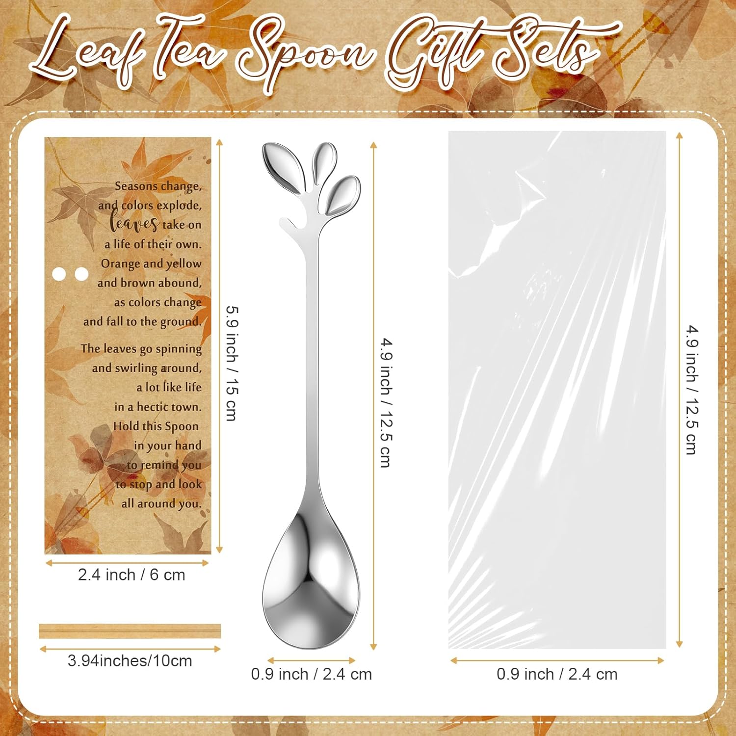 Fanhua-50 Sets Thanksgiving Tea Party Favors Tea Spoons Fall Leaf ...