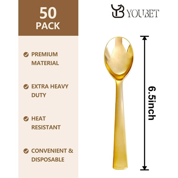 Fanhua-50Pcs Gold Plastic Spoons - Heavy Duty Plastic Spoons ...