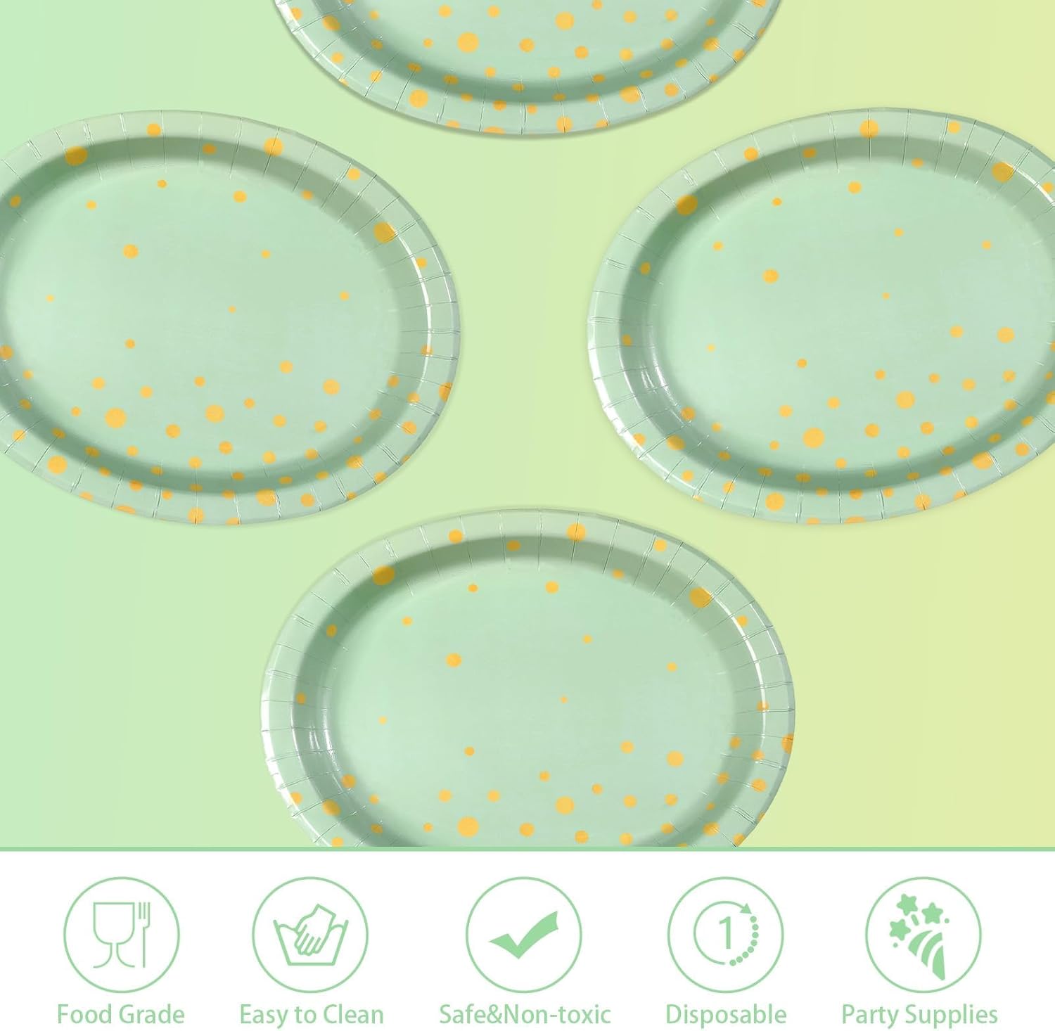 Fanhua-50Pcs Sage Green Oval Paper Plates 10" x 12" Large Disposable ...