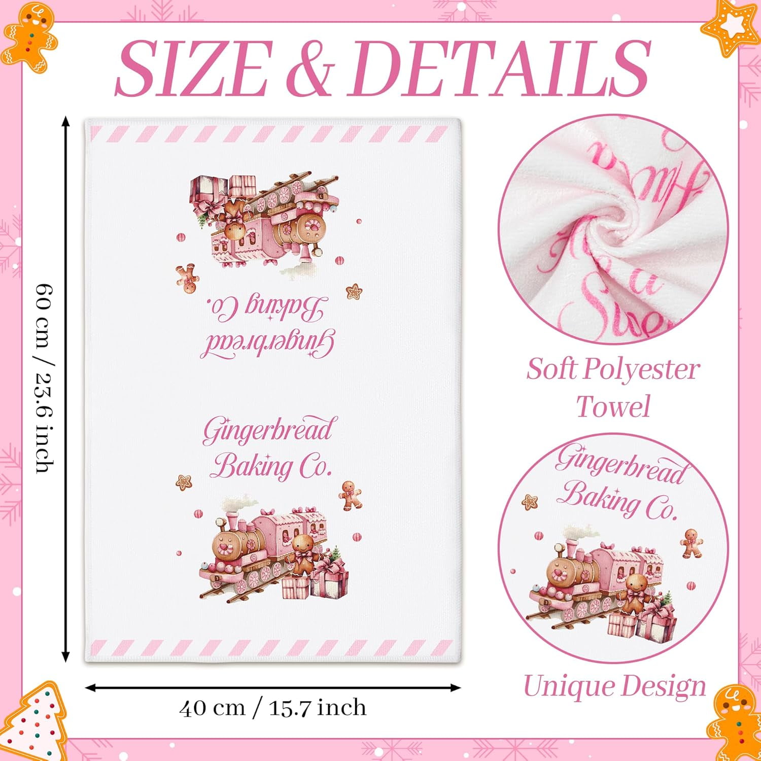 Fanhua-5Pcs Christmas Pink Gingerbread Kitchen Dish Towel Set, Funny ...