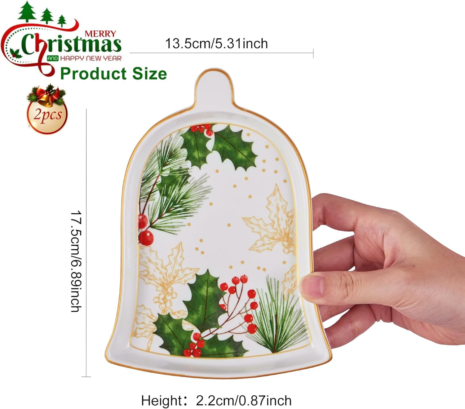 Fanhua-6 Inch Christmas Bell-Shaped Coupe Plate, Holiday Serving ...