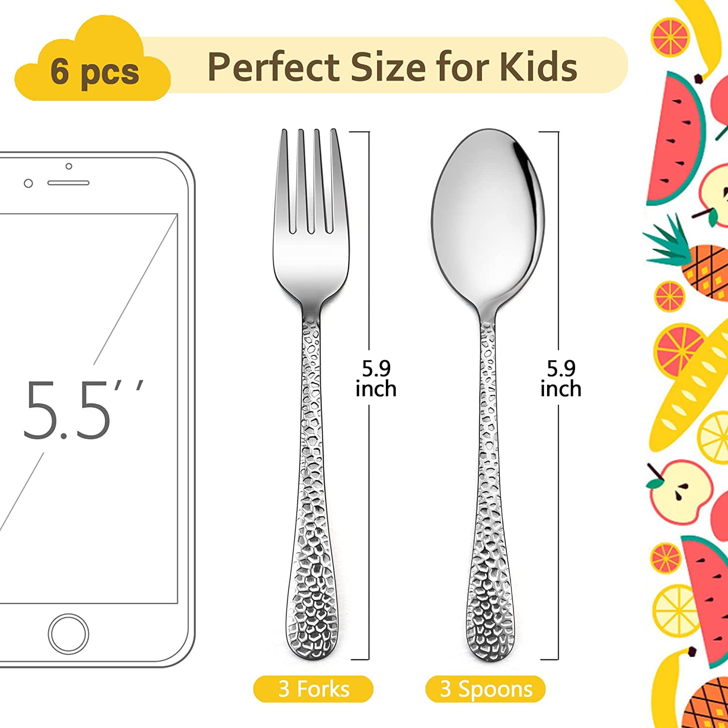 Fanhua-6-Piece Kids Silverware Set, Stainless Steel Toddler Utensils ...