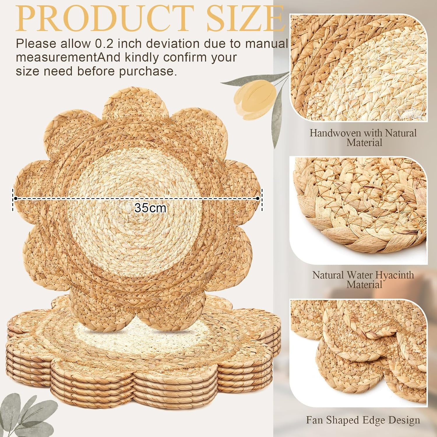 Fanhua-6 Set 13.8" Scalloped Woven Placemats Plate Chargers with Wooden ...