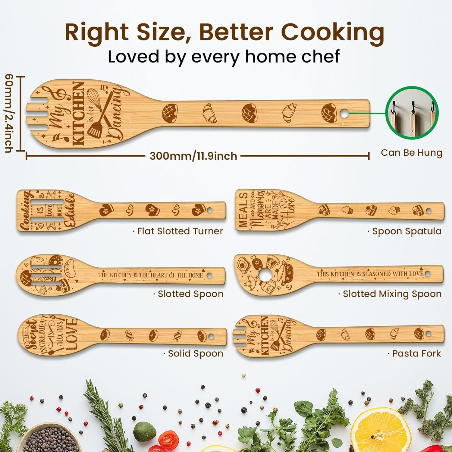 Fanhua-6PCS Funny Kitchen Wooden Kitchen Cooking Utensil Set, 11.9in ...